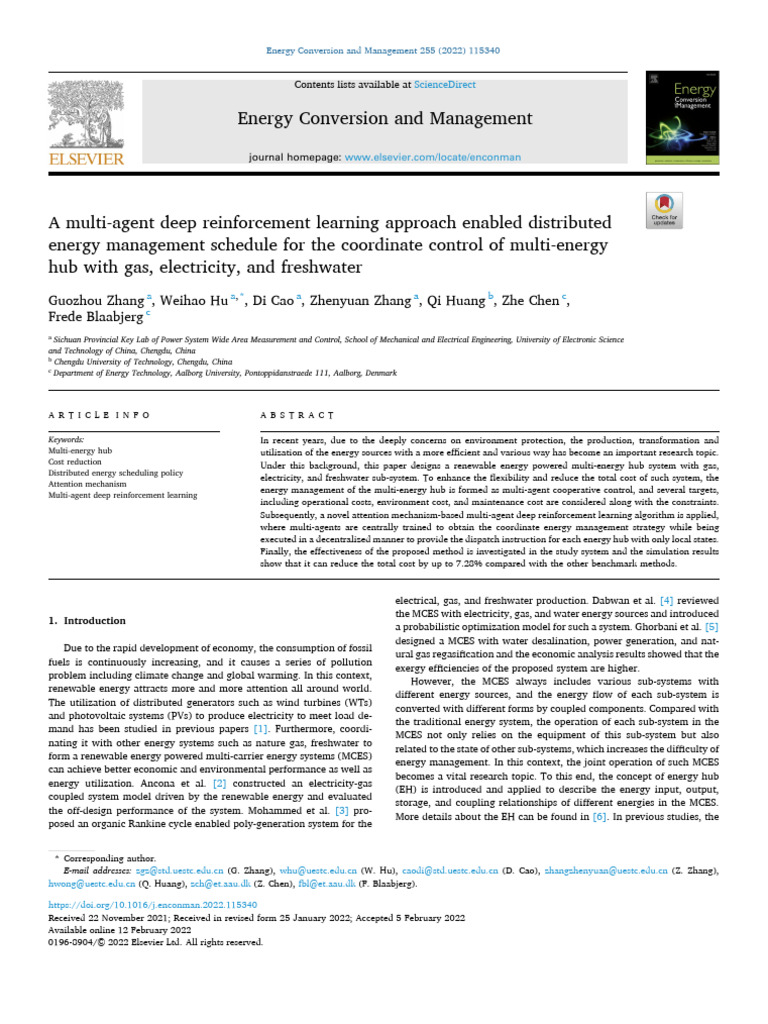A Multi Agent Deep Reinforcement Learning Approach Enabled D - 2022 - Energy Con | PDF ...