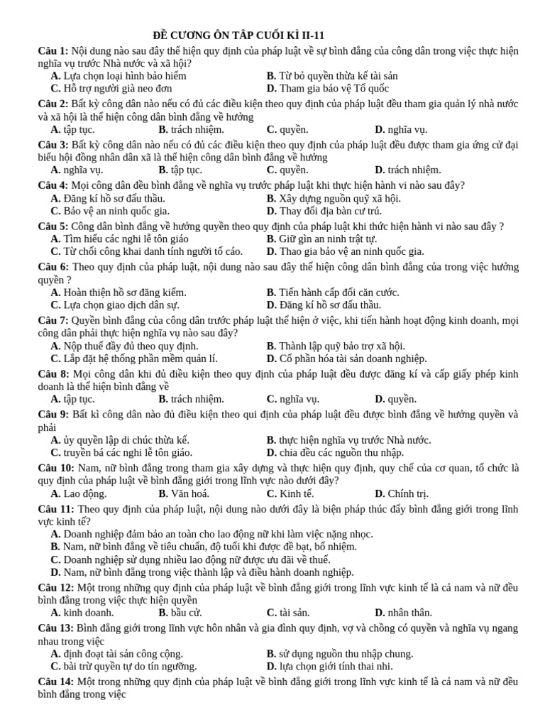 ĐỀ CƯƠNG ÔN TÂP CUỐI KÌ II 11 | PDF