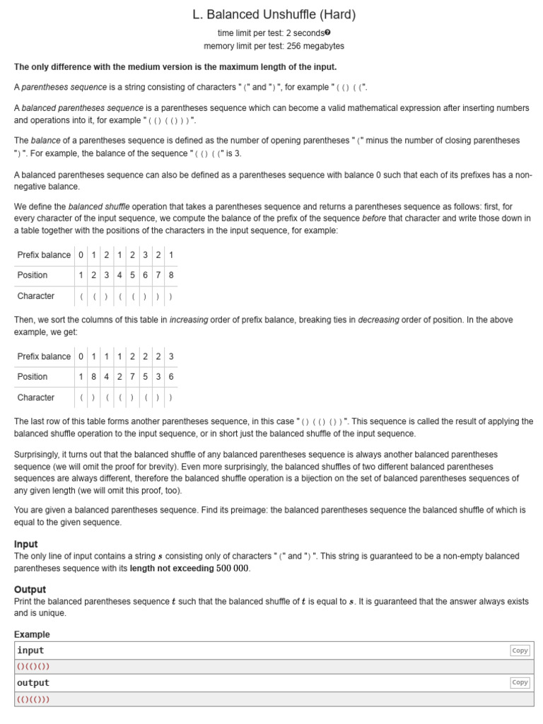 L. Balanced Unshuffle (Hard) | PDF | Sequence | String (Computer Science)