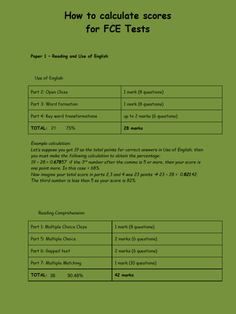 How To Calculate Scores For FCE Tests | PDF