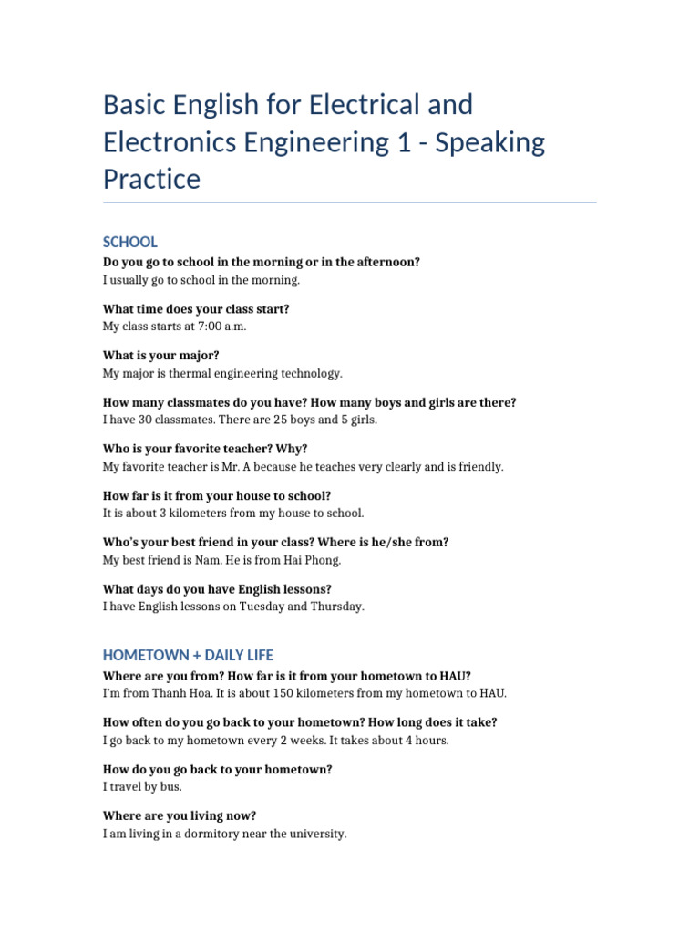 Speaking Practice English Electrical | PDF