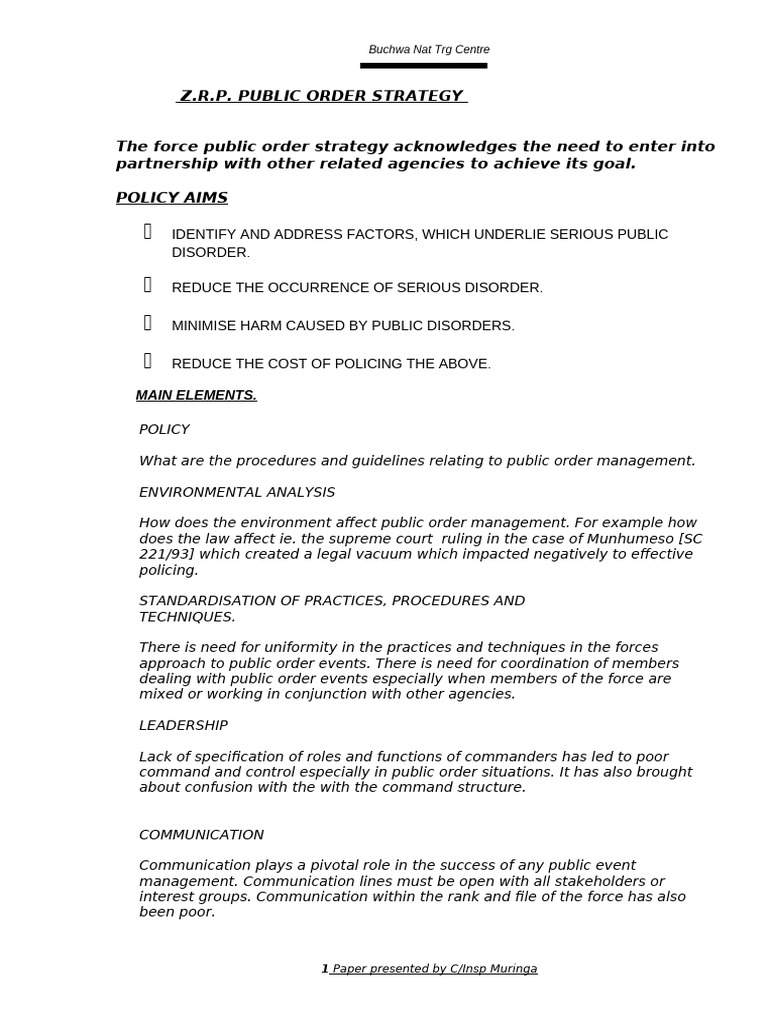 Public Order Management Strategy Guide | PDF | Police | Risk