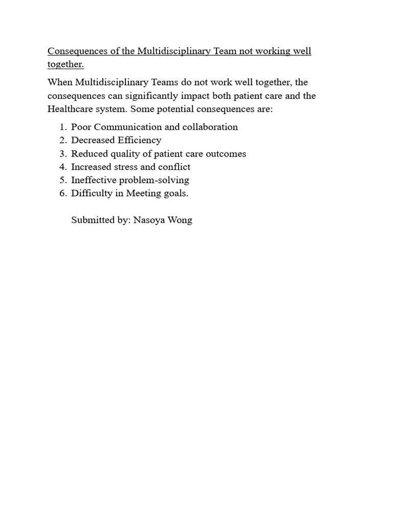 Consequences of The Multidisciplinary Team Not Working Well Together. | PDF