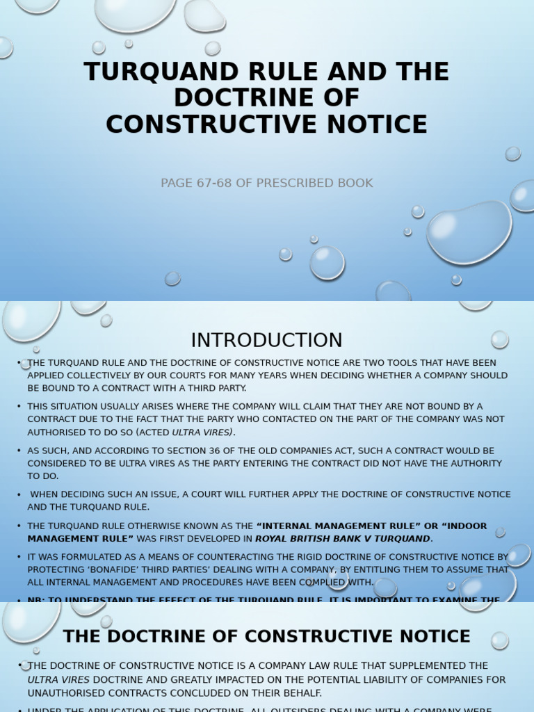 Turquand Rule & Constructive Notice Explained | PDF | Justice | Crime ...