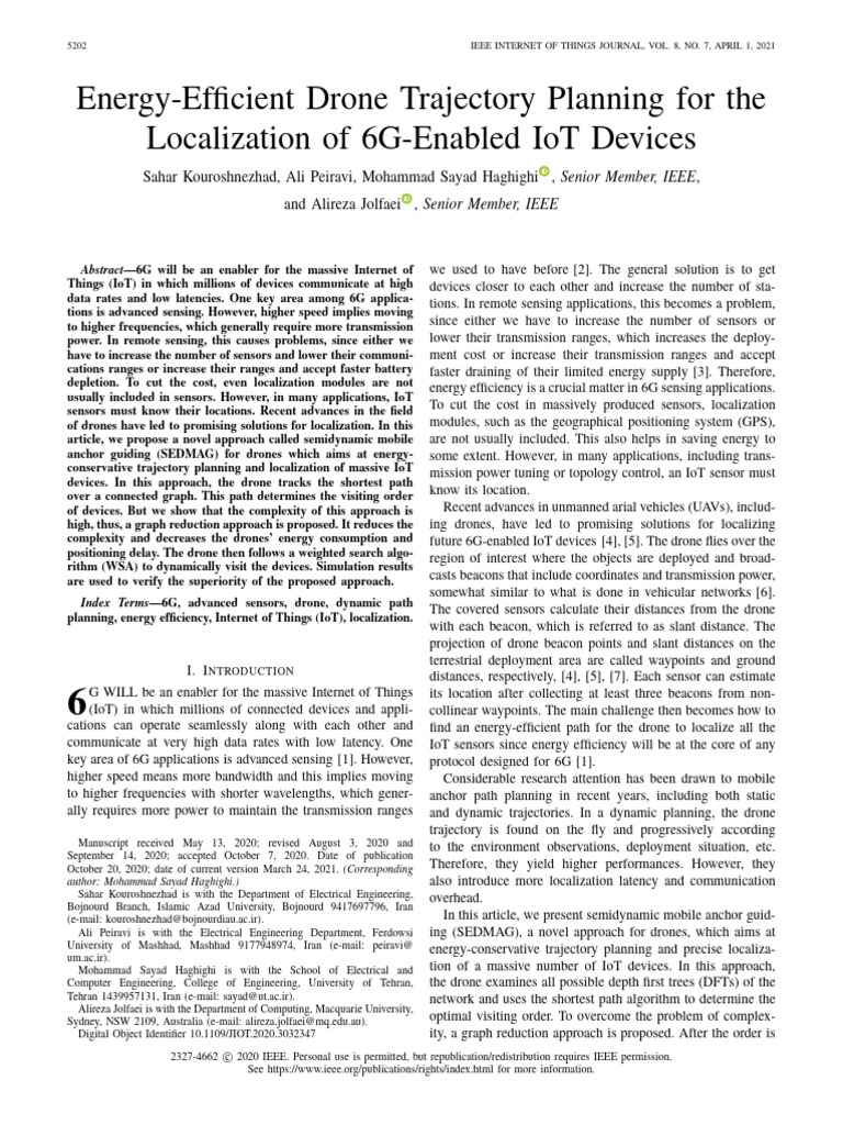 Energy-Efficient Drone Trajectory Planning For The Localization of 6G-Enabled IoT Devices | PDF ...