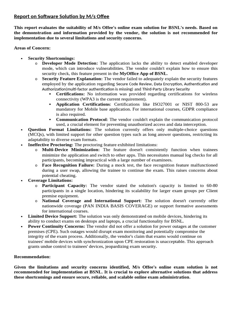 Report on Software solution by offee proforma 1 | PDF | Security ...
