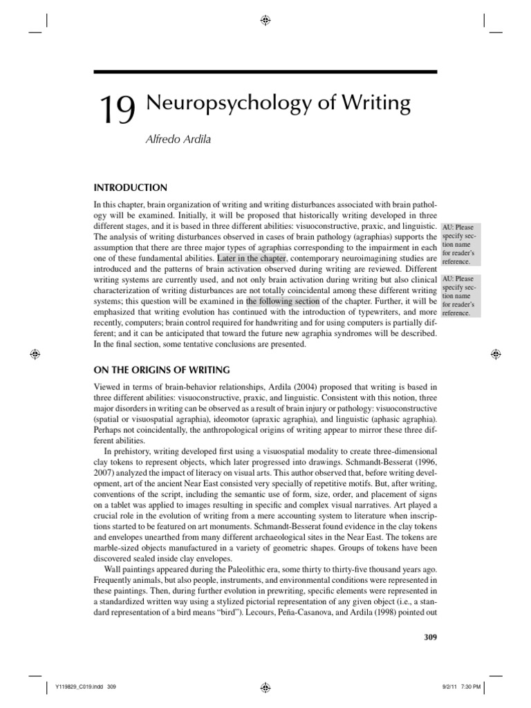 2012 Ardila Neuropsychology of Writing | PDF | Aphasia | Parietal Lobe