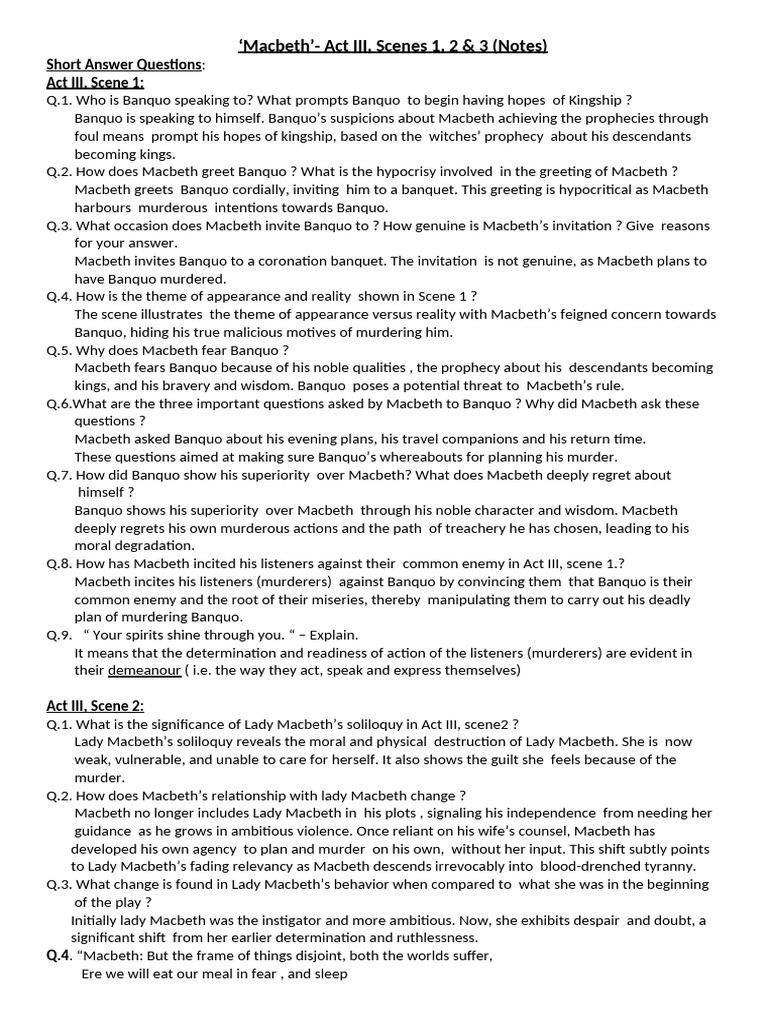 Class 12 - Macbeth - Act - III, Scene 1,2 & 3 | PDF | Macbeth