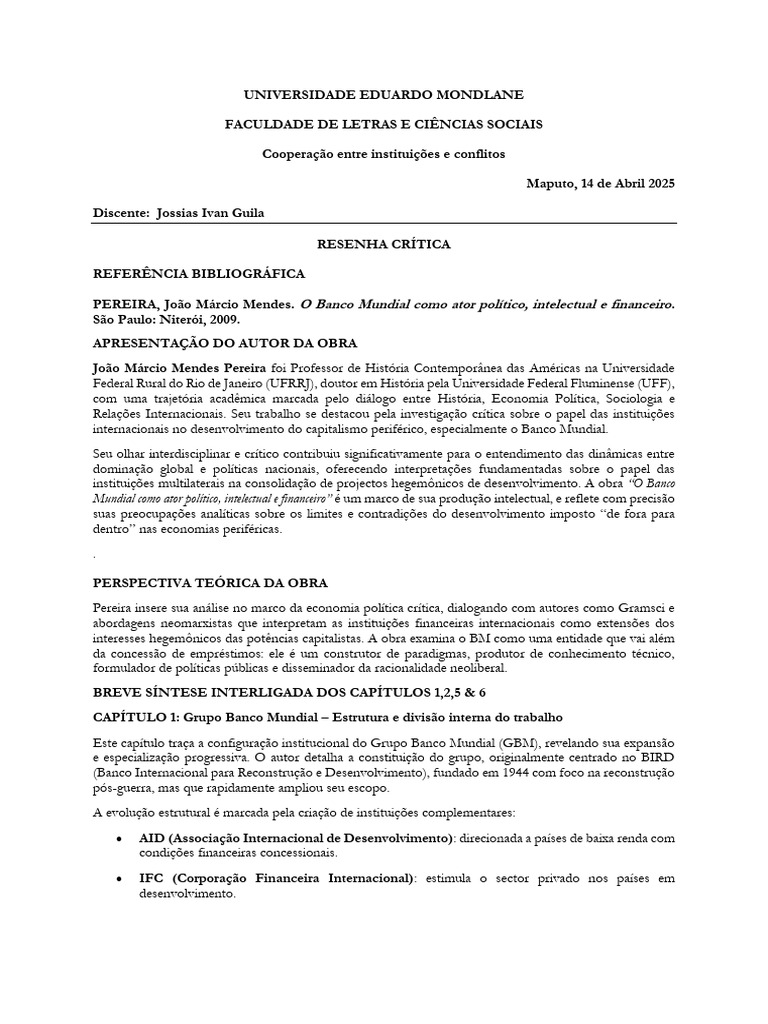 O BM Como Actor Político J Intelectual e Financeiro - Jossias Guila | PDF | Banco Mundial ...