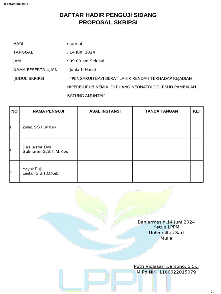 Daftar Hadir Sidang Proposal SKRIPSI | PDF