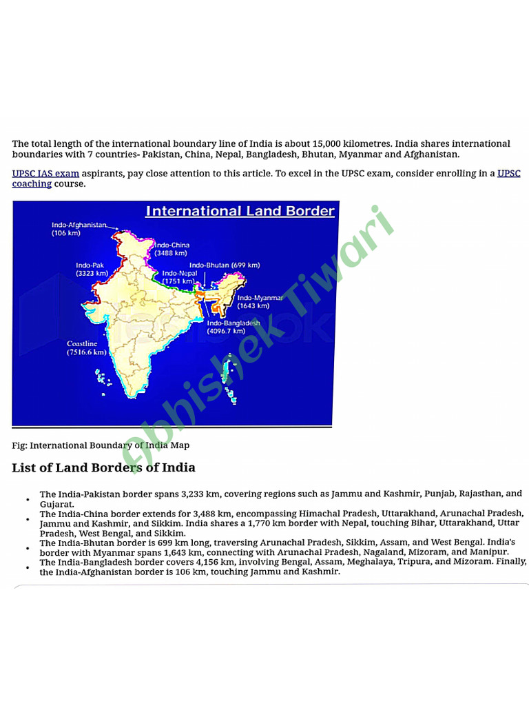 International Boundary of India - Neighbouring Countries and More! | PDF
