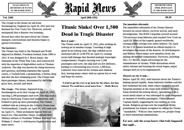 Titanic Newspaper Article | PDF | Ships Of The United Kingdom | Steam Vehicles