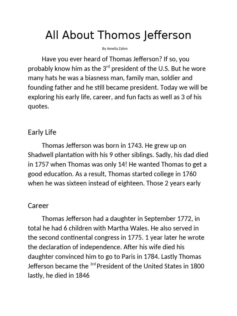 All About Thomas Jefferson | PDF