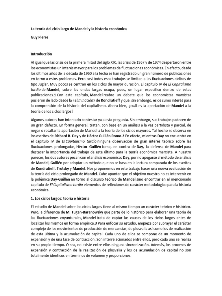 La Teoría Del Ciclo Largo de Mandel y La Historia Económica - Guy ...