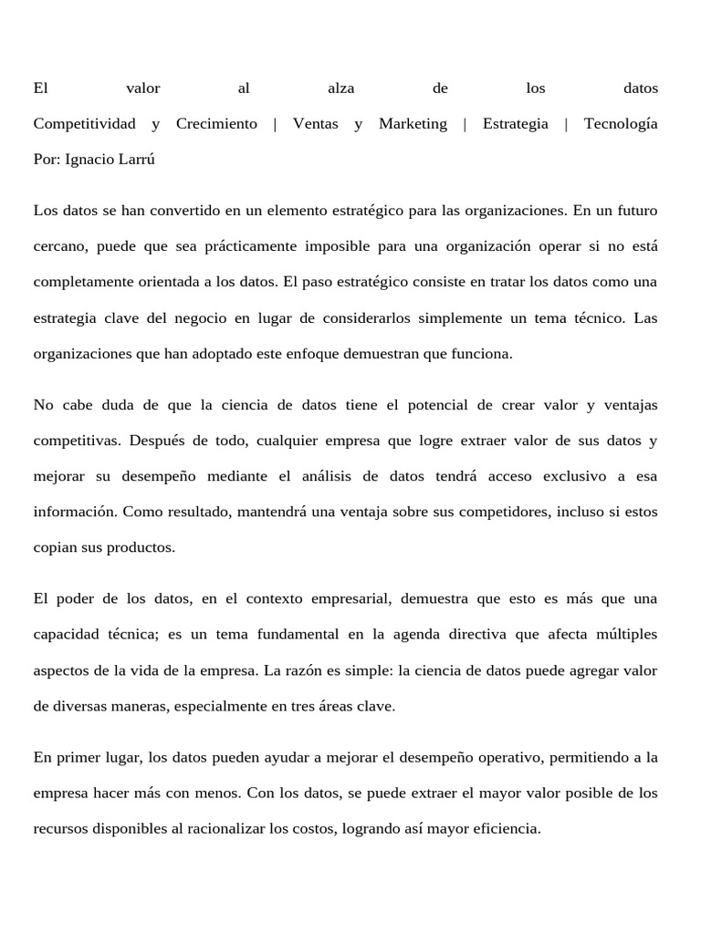 El Valor Al Alza de Los Datos | PDF | Business | Marketing