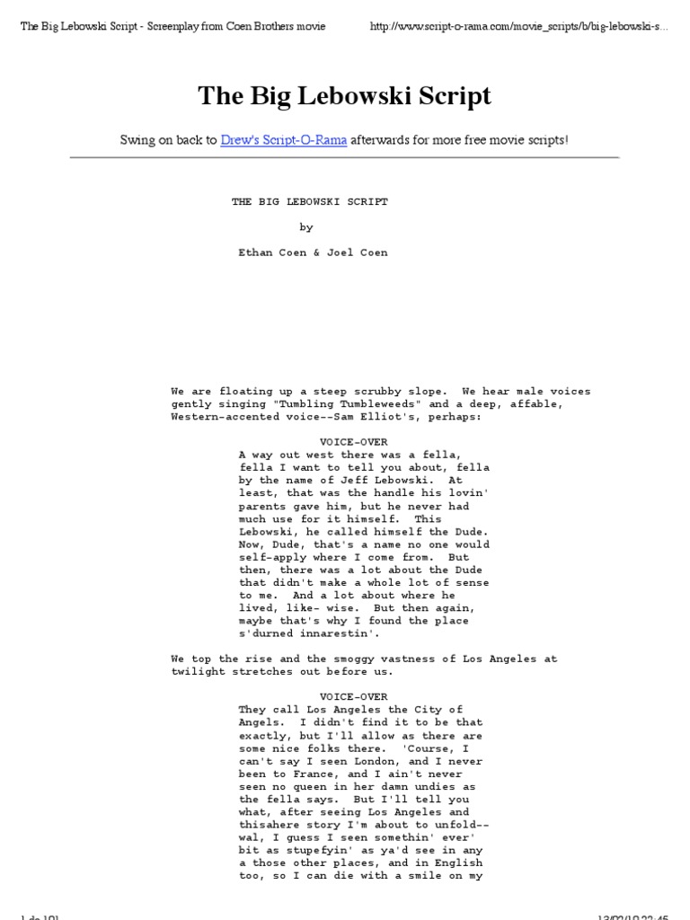 The Big Lebowski Script | PDF | Leisure