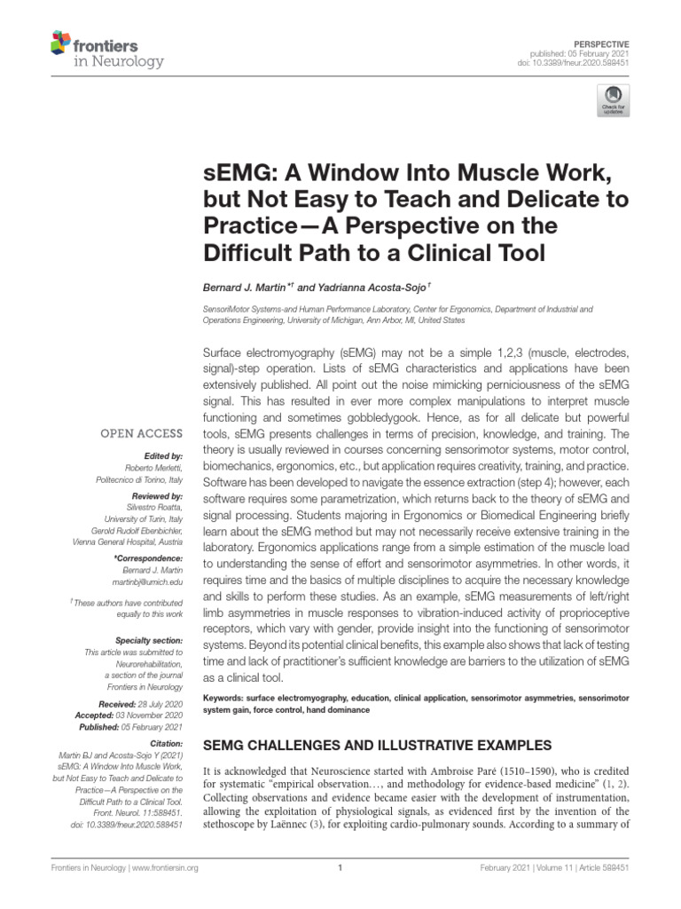sEMG: A Window Into Muscle Work, But Not Easy To Teach and Delicate To ...