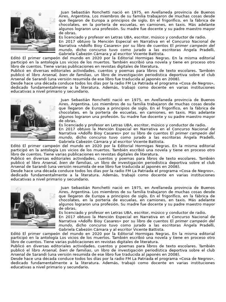 Juan Sebastián Ronchetti-Biografia | PDF | Libros | Maestros