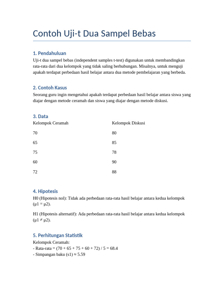 Contoh Uji T Dua Sampel Bebas | PDF