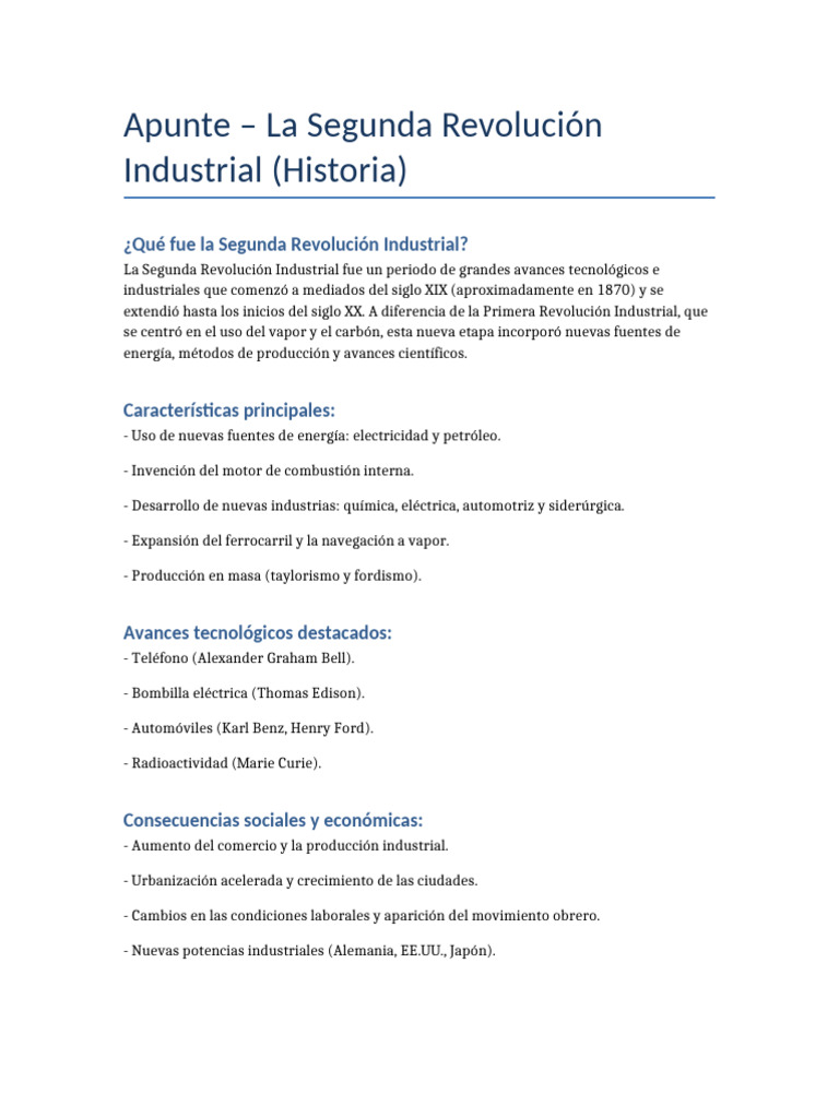 Apunte Segunda Revolucion Industrial | PDF