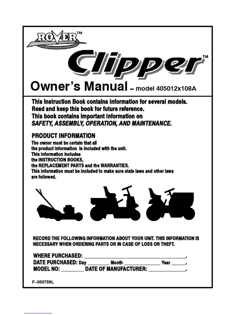 clipper_405012x108a | PDF | Mower | Gasoline