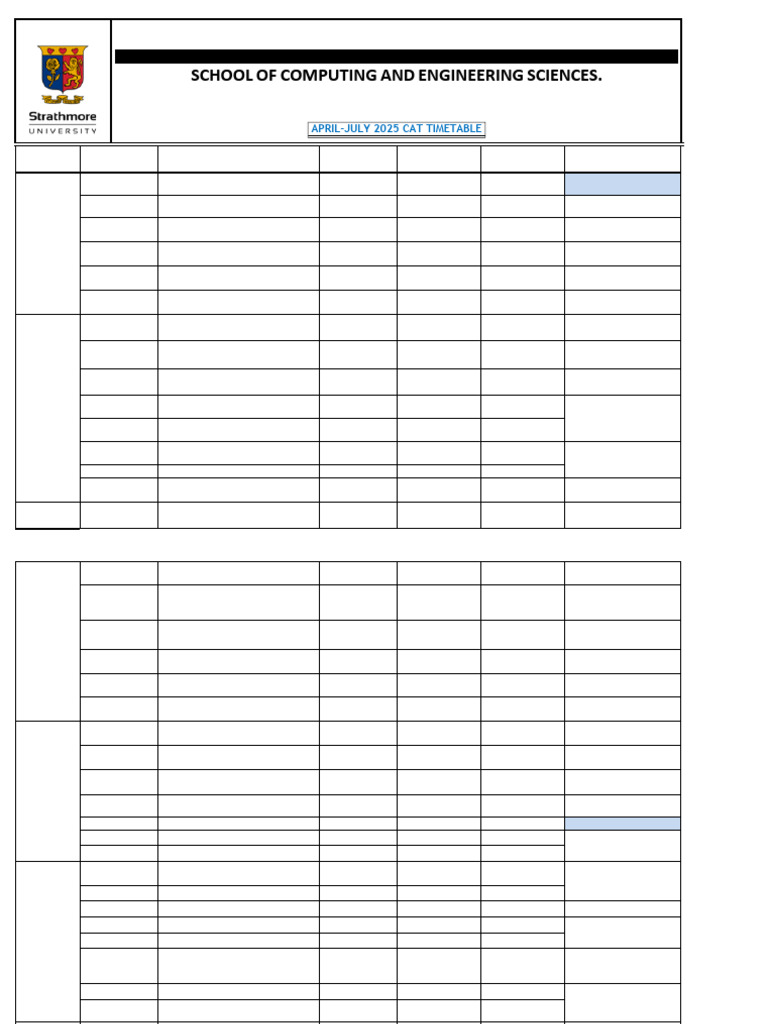 SCES_FT July-April 2025 CAT Timetable | PDF | Computer Science | Computing