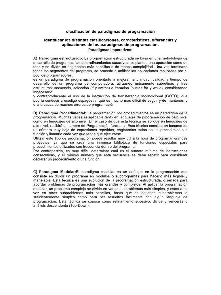 Clasificación de Paradigmas de Programación | PDF | Programación de ...