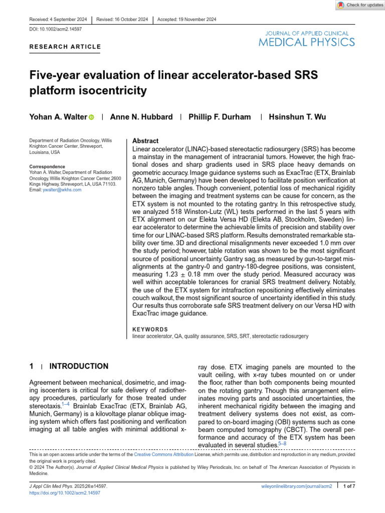 5‐year evaluation of linear accelerator‐based SRS platform ...