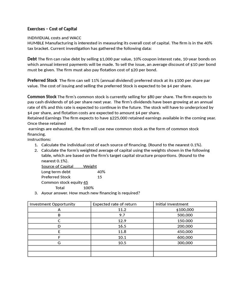 Cost of Capital Exercise | PDF | Cost Of Capital | Corporations