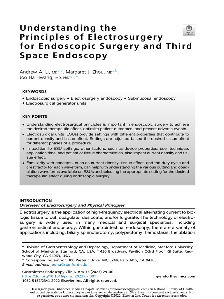 Understanding The Principles of Electrosurgery For Endoscopic Surgery and The Third Space Endos ...
