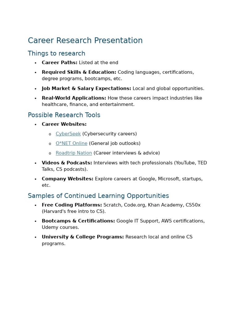 Career Research Presentation | PDF | Augmented Reality | Computing