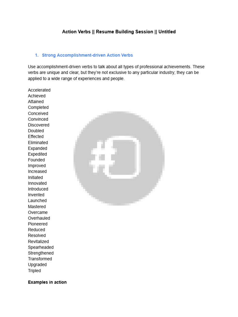 Action Verbs - Resume Building Session - Untitled | PDF | Mentorship ...