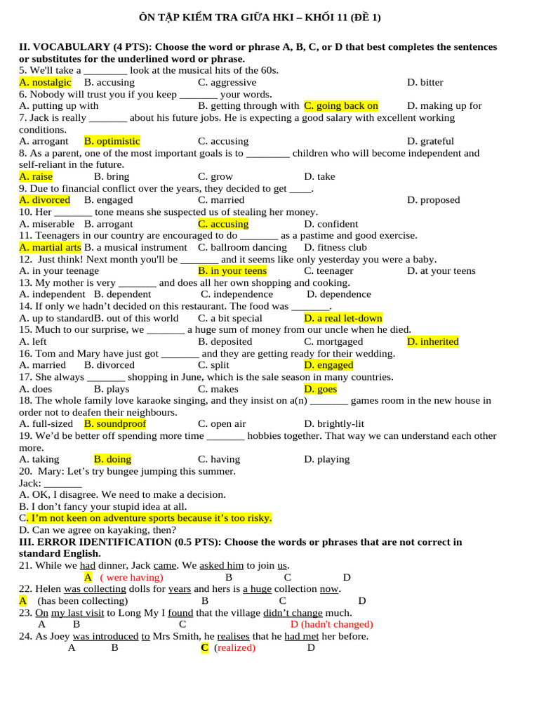 Vocabulary and Reading Test for 11th Grade | PDF | Adolescence