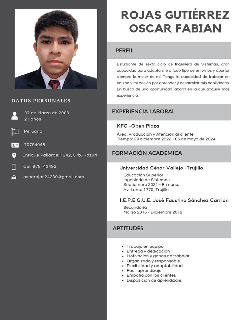 CV - Rojas Gutiérrez Oscar Fabian - 20240611 - 114947 - 0000 | PDF