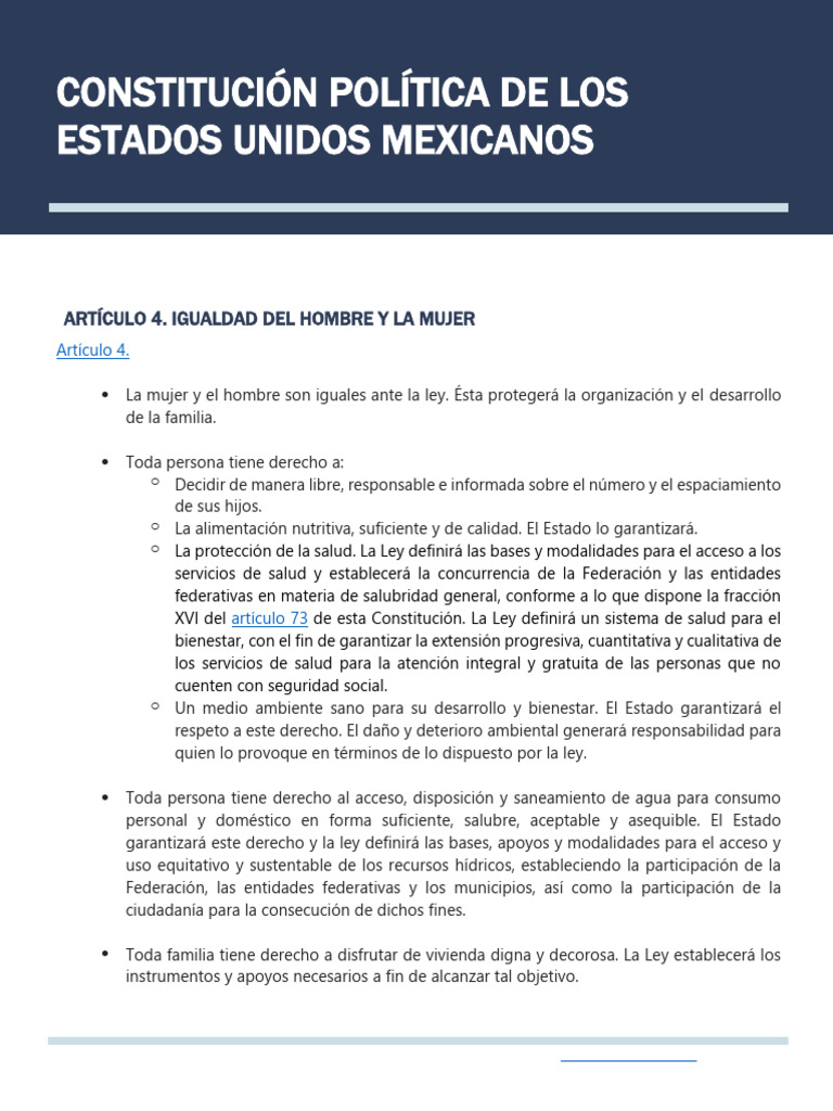 Artículo 4: Derechos y Igualdad en México | PDF | Derechos | Estado ...