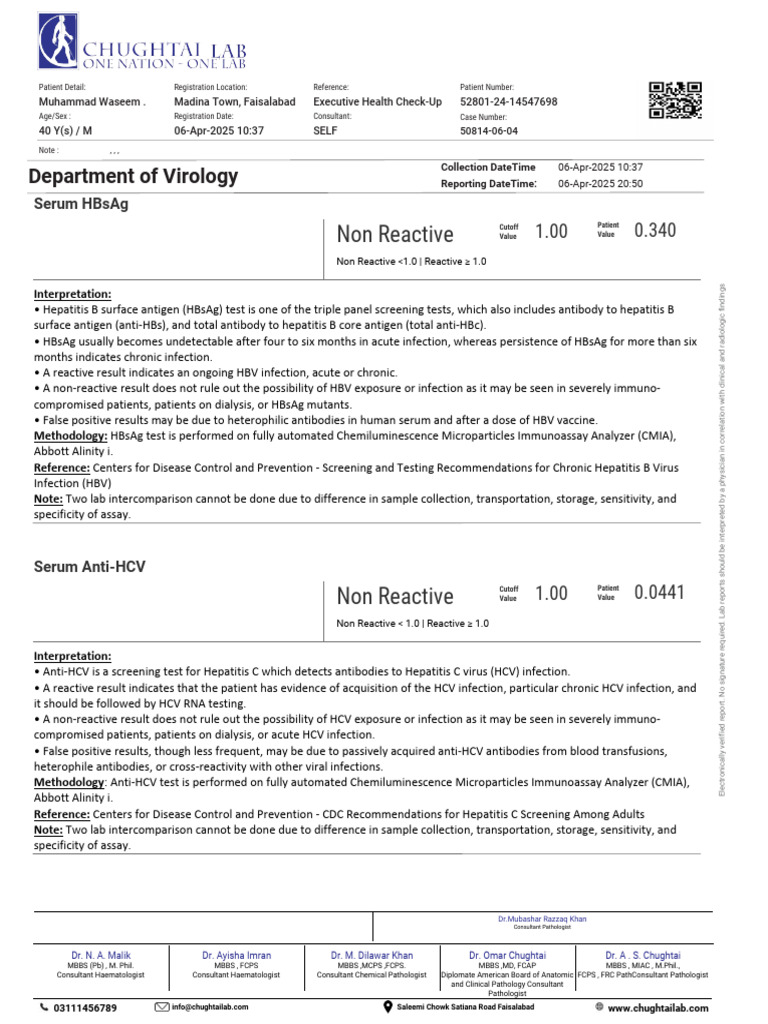 Comprehensive Lab Report for HBsAg, HCV, and More | PDF | Glycated ...