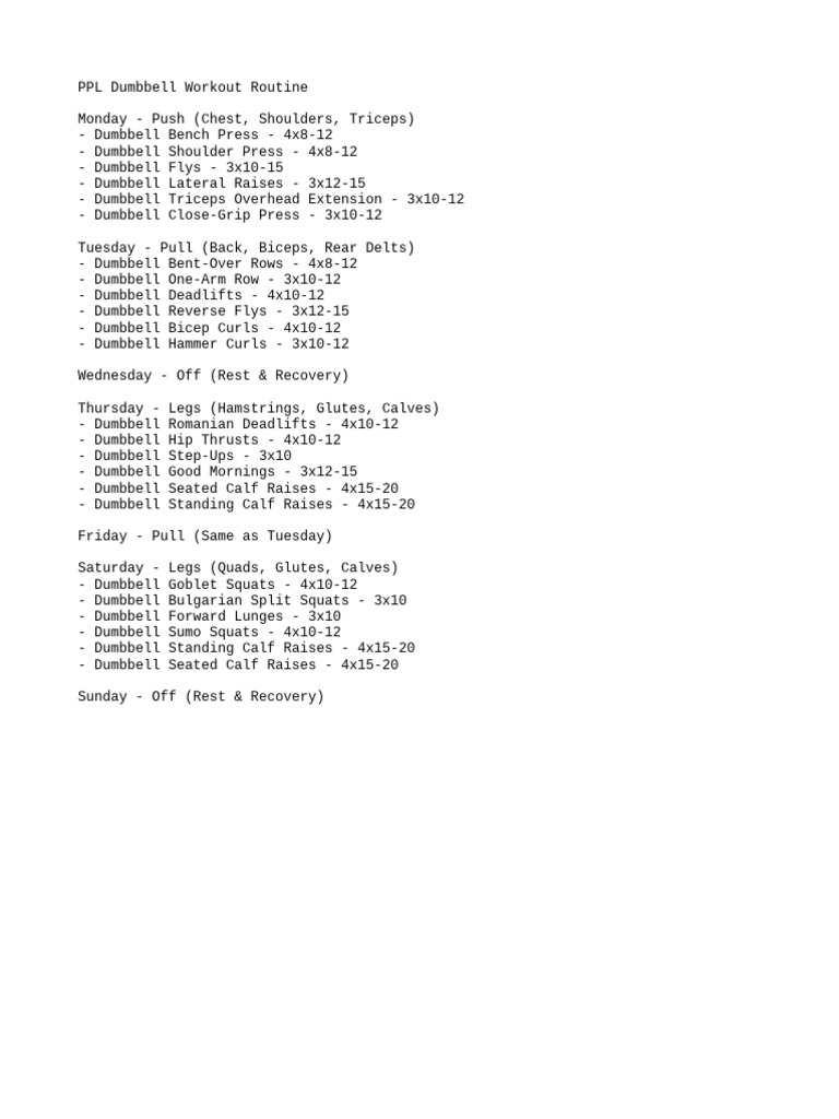 PPL Dumbbell Workout Routine Updated | PDF