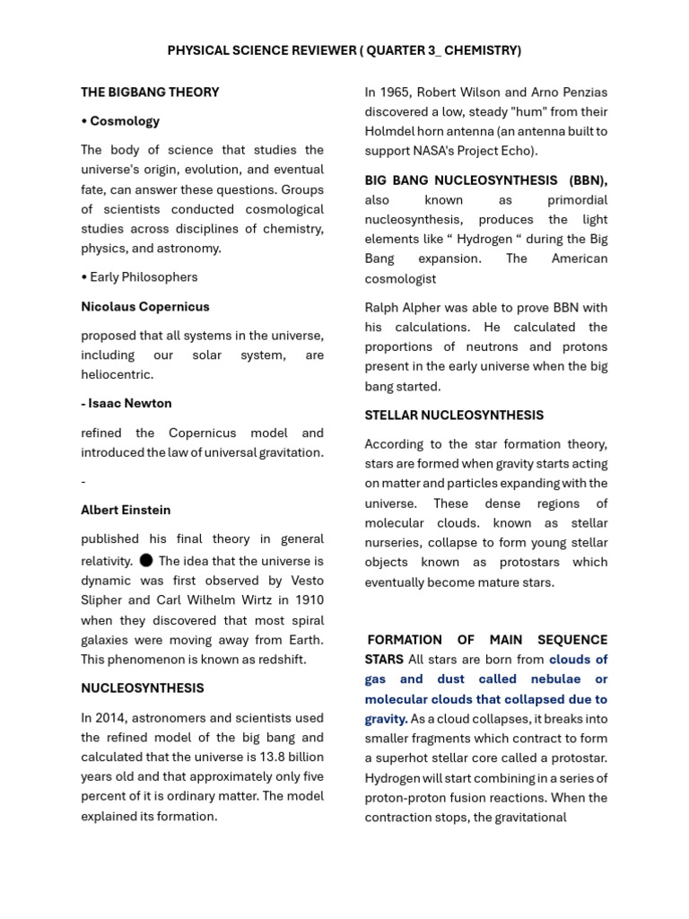 Physical Science Reviewer (Quarter 3 - Chemistry) | PDF | Universe ...