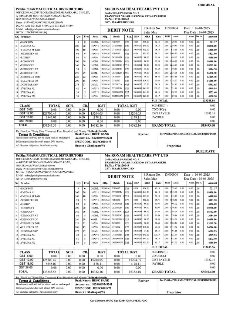 Ronam Goods Return Bill To Ship Invoice | PDF