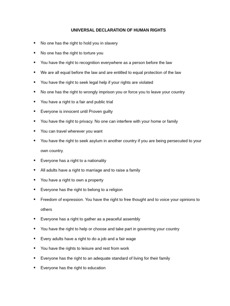 Human Rights: Universal Declaration Summary | PDF