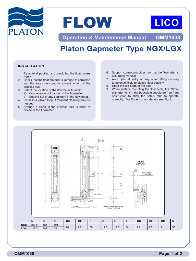 Platon LGX NGX Manual Dimensions OMM1038-1 | PDF | Flow Measurement ...