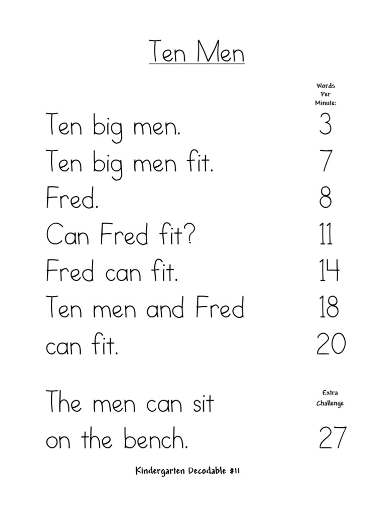 Ten Men: Kindergarten Decodable #11 | PDF