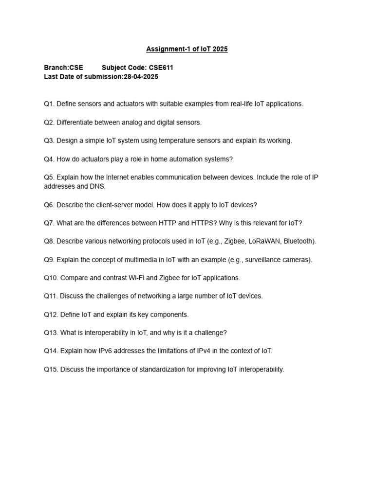 Assignment-1 of IoT 2025 | PDF