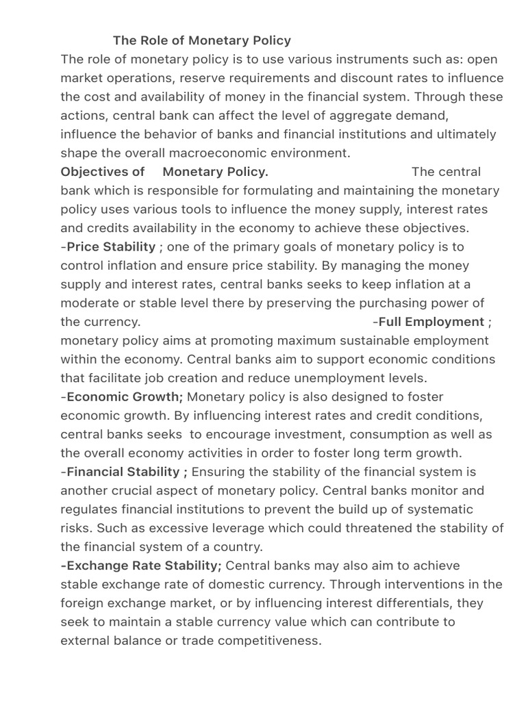 The Role of Monetary Policy | PDF