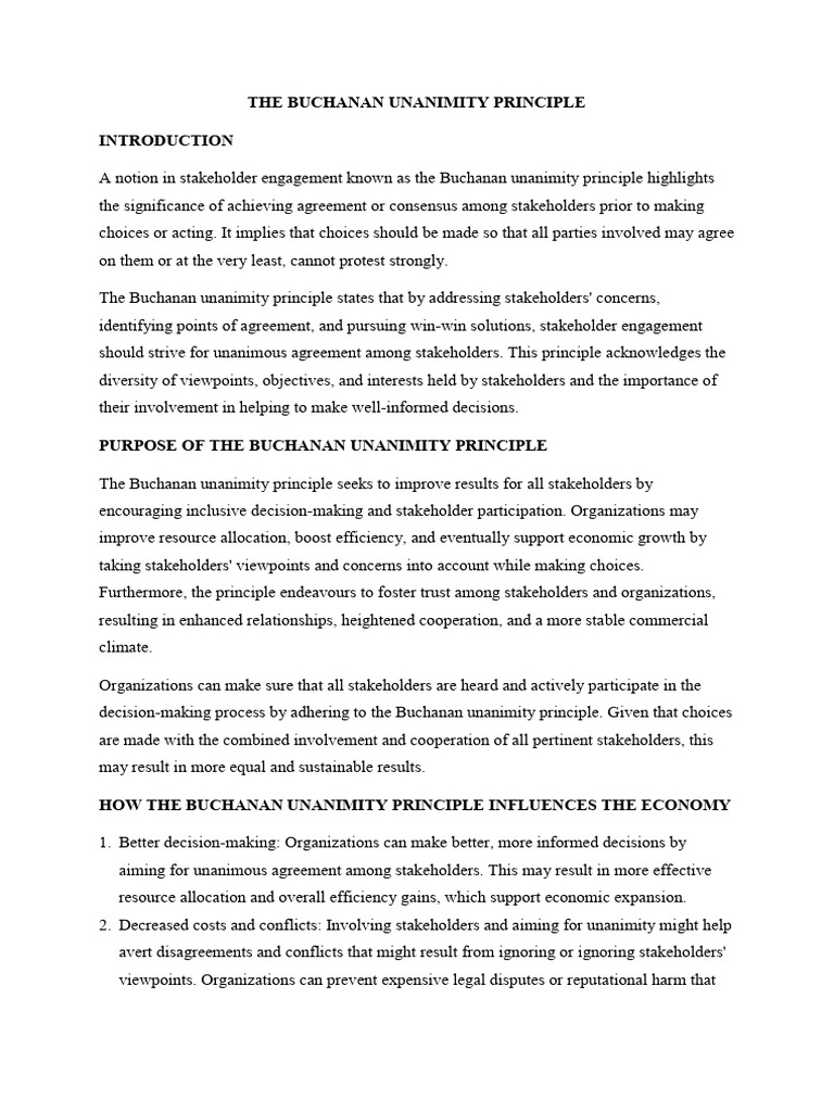 The Buchanan Unanimity Principle | PDF | Consensus Decision Making ...
