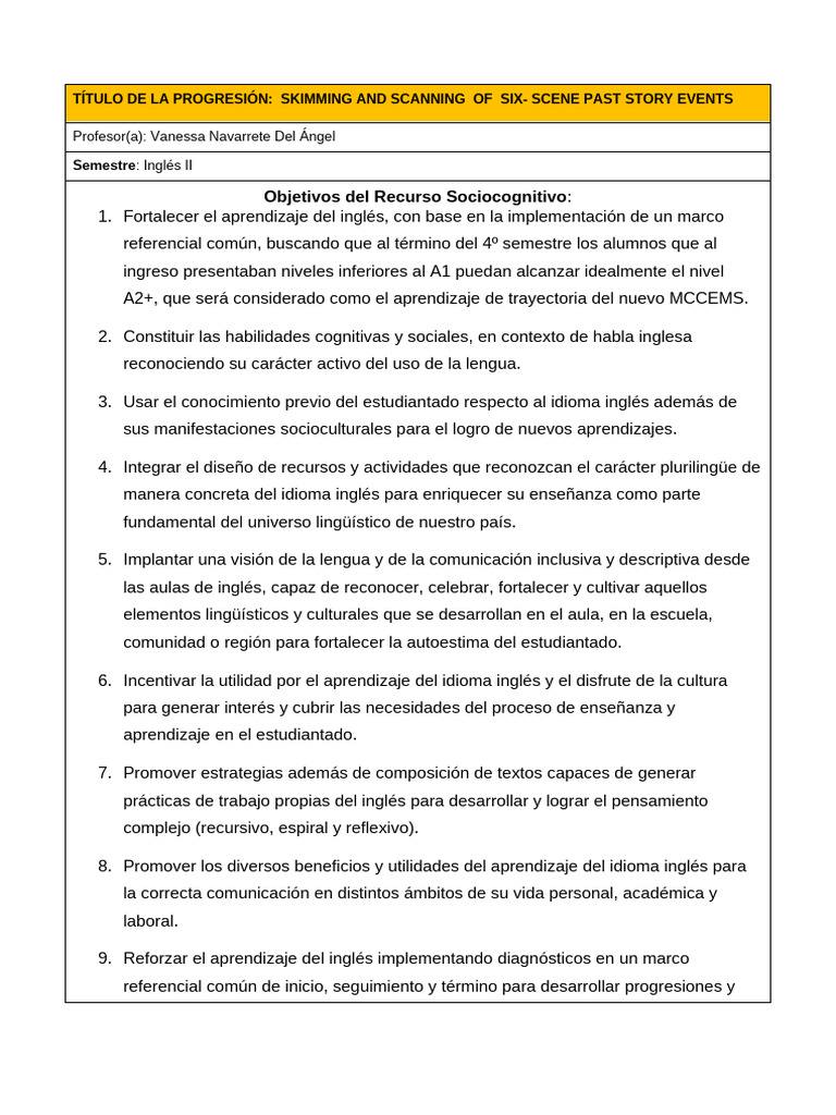 Actividad 7 (Ejemplo de Progresión) | PDF | Aprendizaje | Idioma en Inglés