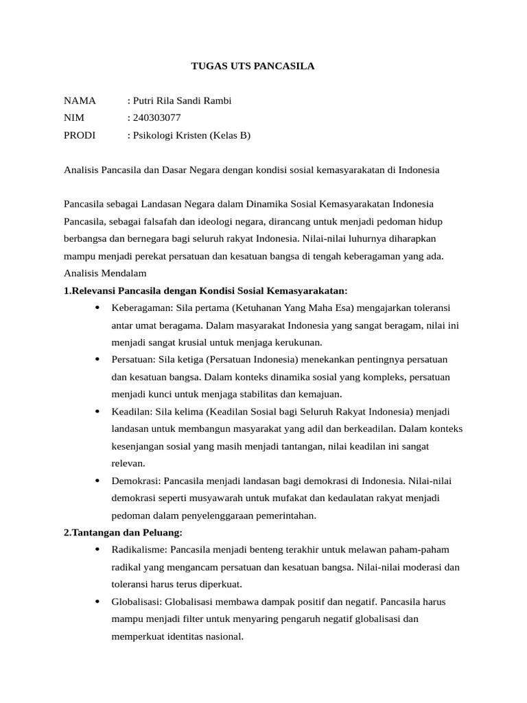 Tugas Uts Pancasila | PDF