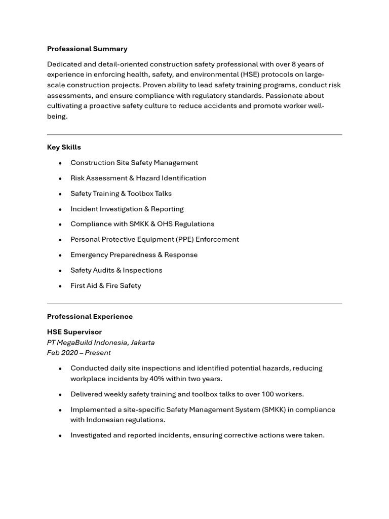 Construction Safety Professional Profile | PDF