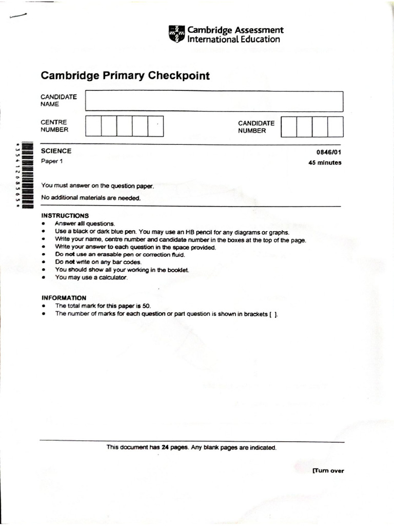 Cambridge Mock Exam Science Paper 1 | PDF