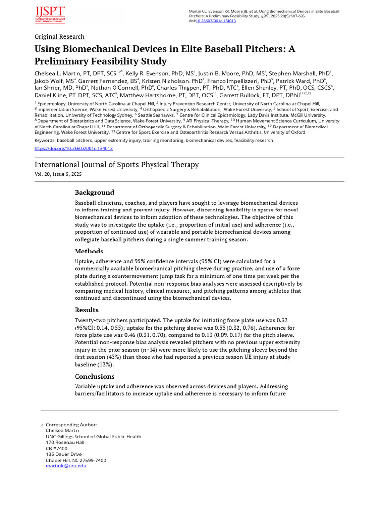 Using Biomechanical Devices in Elite Baseball Pitc | PDF | Pitcher | Force